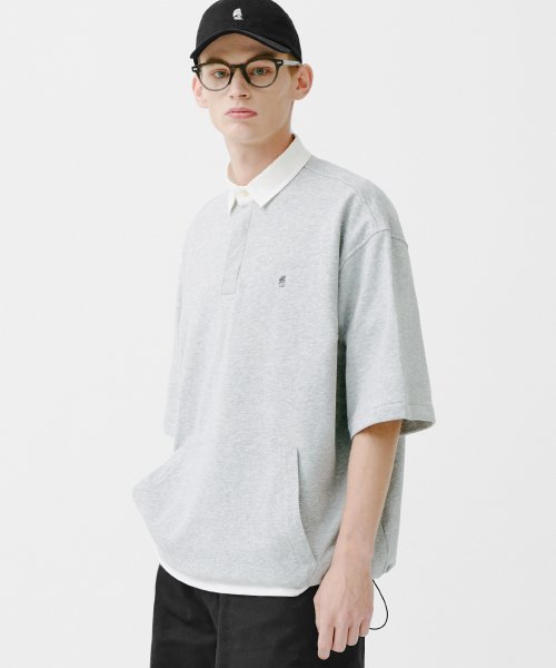 MUSINSA | TRILLION CITYBOY SOLID RUGBY COLLAR SHORT SLEEVE SHIRT (GRAY)