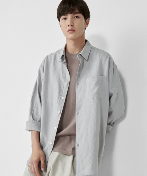 MUSINSA | BRENSON ACHROMATIC FLUID LINEN POCKET SHIRT (MILD GRAY)
