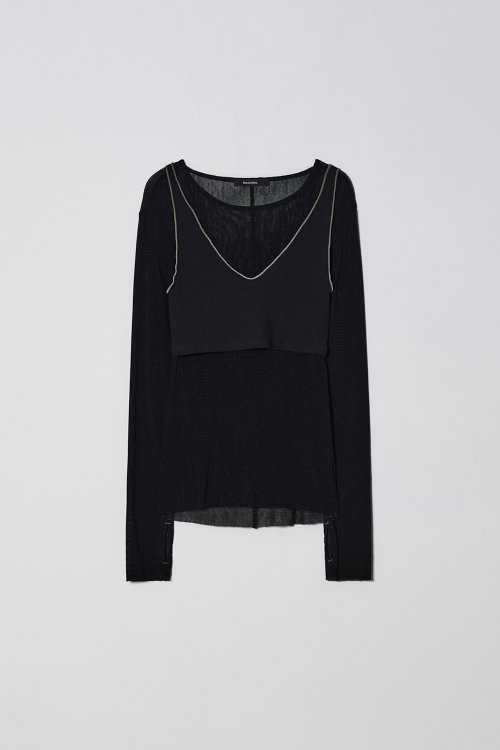MUSINSA | DIAGONAL LAYERED MESH BRA TOP (black)