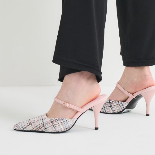 MUSINSA | SALT AND CHOCOLATE Pointed Toe Tweed Strap Mule 412213002 ...