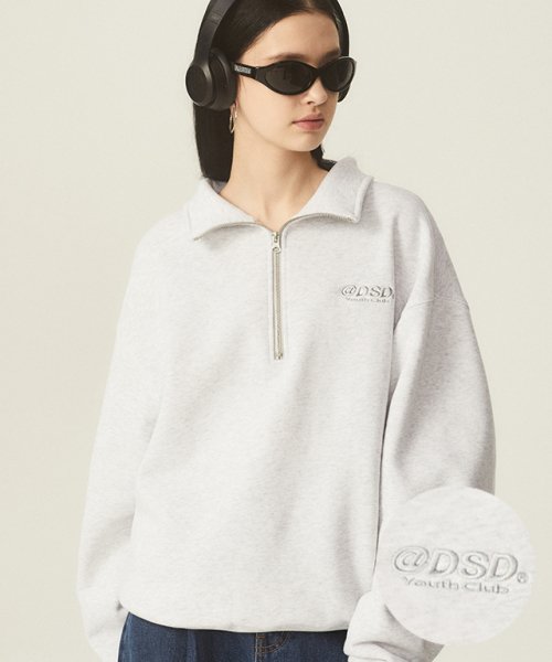 MUSINSA | ODDSTUDIO ODSD LOGO SWEAT Half Zip - WHITE MELANGE