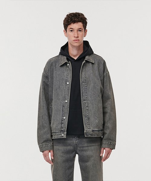 MUSINSA | ERRORS EXCEPTED JK013 Pleated Denim Jacket (Washed Black)