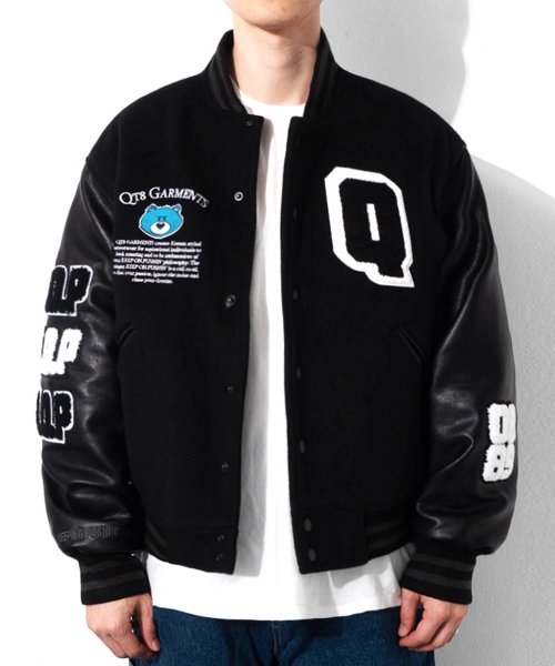 MUSINSA | QT8 GARMENTS MH Rough Bear Varsity Jacket (Black)