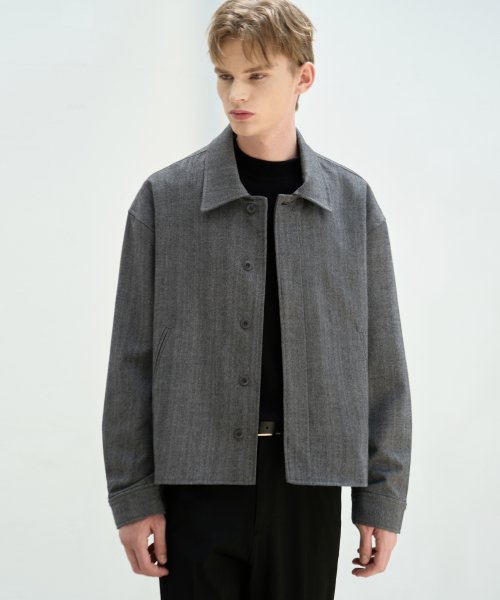 MUSINSA | DRAW FIT Minimal Soft Wool Jacket [HERRINGBONE GRAY]