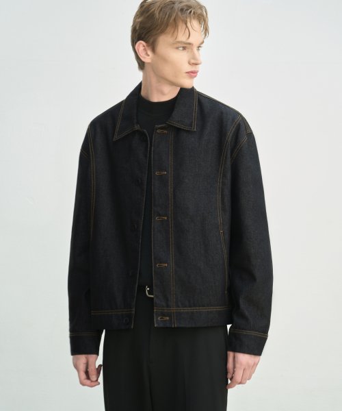 MUSINSA | DRAW FIT Minimal Soft Denim Jacket [BLACK]