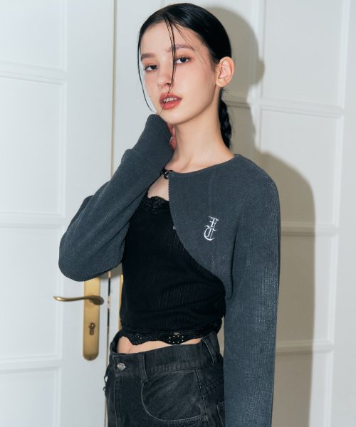 MUSINSA | FANCY CLUB [NF] NAV Buckle Bolero Cardigan (CHARCOAL)_F22ZA924