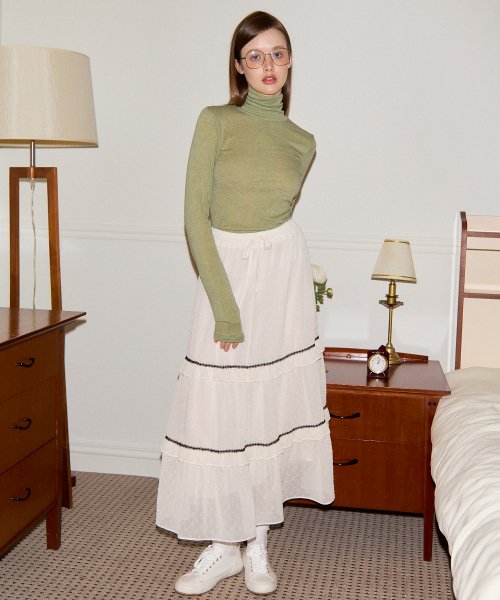 MUSINSA | SALON DE YOHN Lace Point Chiffon Skirt_Ivory