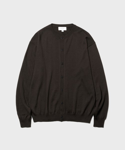 MUSINSA | SHIRTER PLAIN ROUND NECK CARDIGAN (DARK BROWN)