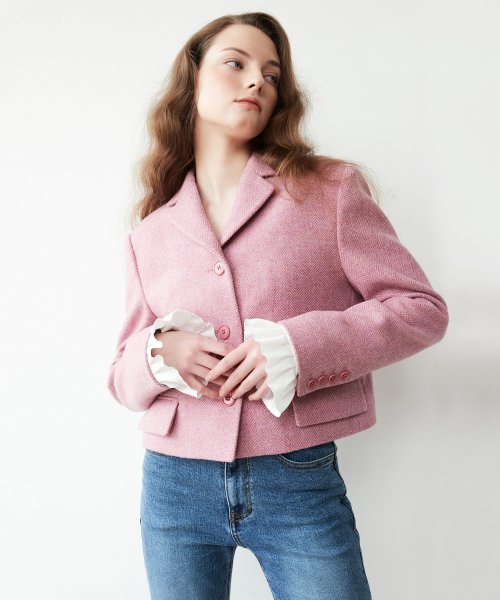 MUSINSA | MUDIDI Classic short wool jacket 002 Pink