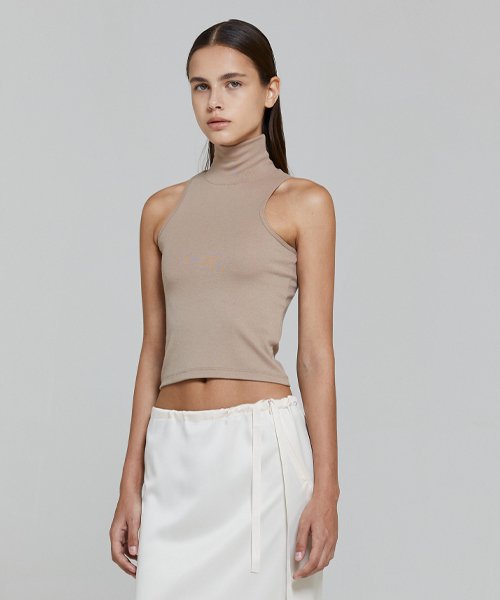 MUSINSA | LADY VOLUME HALTER HIGH-NECK SLEEVELESS_DARK BEIGE