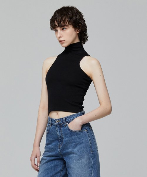 MUSINSA | LADY VOLUME HALTER HIGH-NECK SLEEVELESS_BLACK