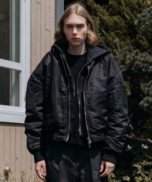 MUSINSA | DECOROSO MA-1 Two-Way Hooded Blouson Jumper [Black]