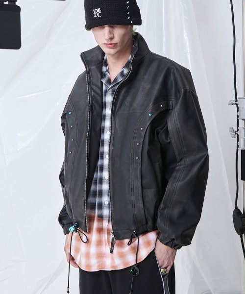 MUSINSA | RSSC RIVET WASHED LEATHER JACKET - BK