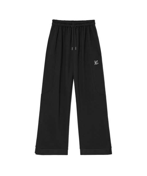MUSINSA | WOOALONG Signature slit side snap wide pants - BLACK