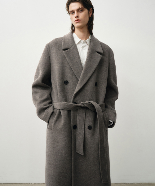 MUSINSA | DRAW FIT Premier Pure Wool Robe Double Coat [MELANGE TAUPE]