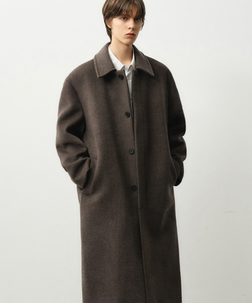 MUSINSA | DRAW FIT Premier Pure Wool Balmacaan Coat [MELANGE BROWN]