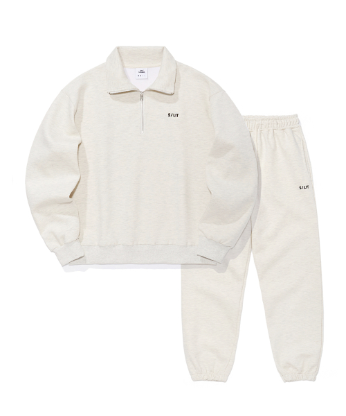 에스릿 스튜디오(SLIT STUDIO) [SET] 스테디 스웨트 반집업 조거팬츠 셋업 2P 오트밀 - 사이즈 & 후기 | 무신사