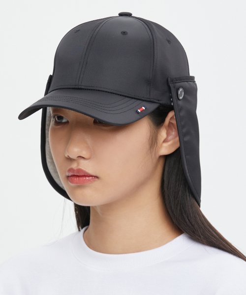 MUSINSA | ROMANTIC CROWN Ear Flap Button Ball Cap_Black