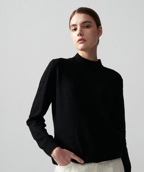 MUSINSA | WHITE PROJECT LAMBS WOOL MOCK NECK KNIT_BLACK