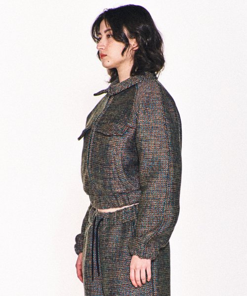 MUSINSA | FREAKISH BUILDING AVRIL TWEED TRUCKER JACKET (BLUE)