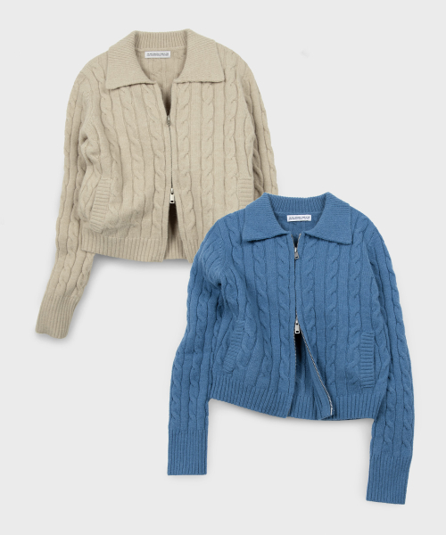 MUSINSA | PLACE STUDIO Solid cable knit pullover two-way zip-up ...