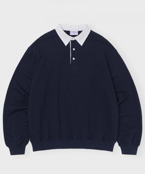 MUSINSA | GLW Loose Fit Collar Color Matching Rugby Sweatshirt Navy