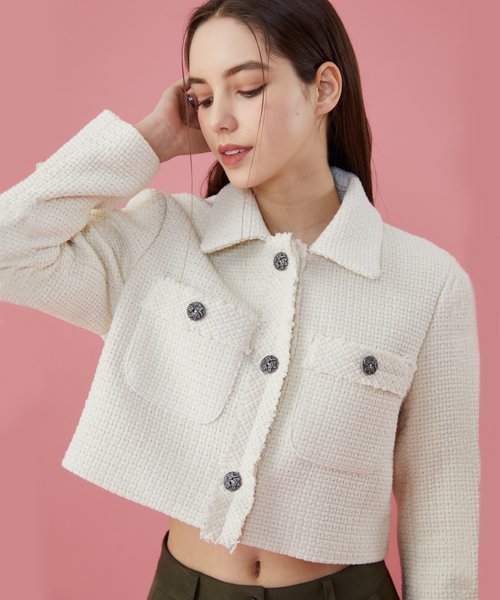 MUSINSA | KOLEAT WOMEN Cropped Daily Collar Tweed Jacket [IVORY] Blazer ver.