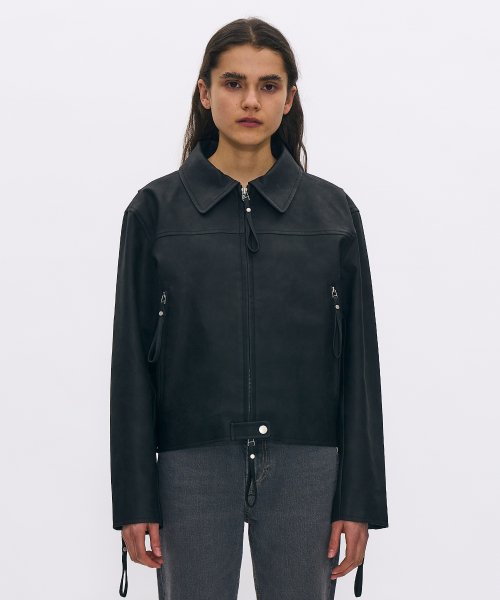 MUSINSA | PARTIMENTO WOMEN Washed single leather jacket_black