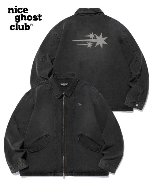 MUSINSA | NICE GHOST CLUB 3STAR LOGO WASHED DENIM ZIP JACKET_BLACK ...