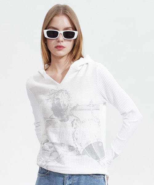 노이아고(NOIAGO) NOI824 V넥 프린팅 후드티 (화이트) - 사이즈 & 후기 | 무신사