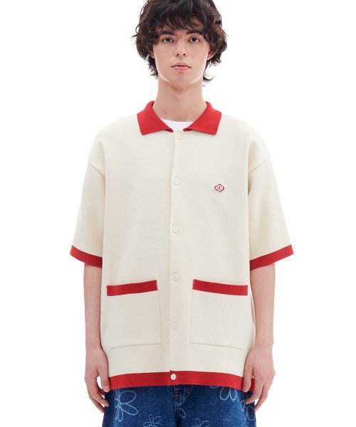 MUSINSA | ARCHIVE BOLD RED MOSS PATCHED HALF KNIT (CREAM)