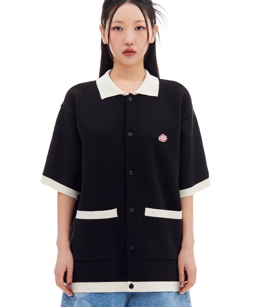 MUSINSA | ARCHIVE BOLD RED MOSS PATCHED HALF KNIT (BLACK)