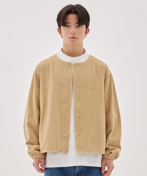 MUSINSA | VETEZE Collarless Round Jacket (Beige)