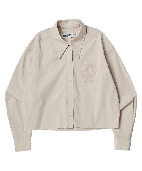 MUSINSA | PRENDA LOGO PATCH Cropped BUTTON DOWN SHIRTS BEIGE