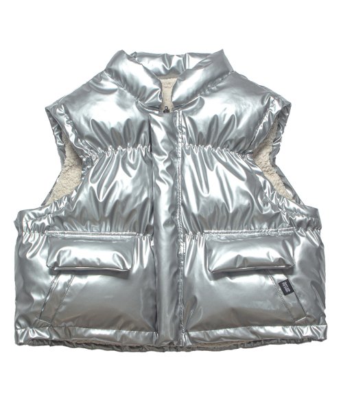 MUSINSA | Don't Ask My Plan Reversible Glossy Padding Vest_Silver
