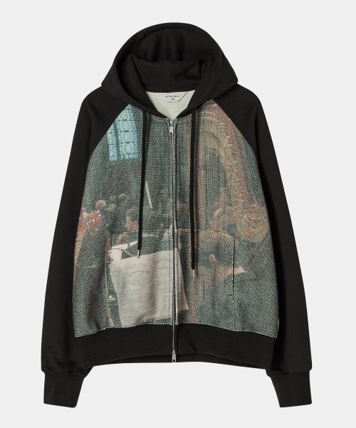 MUSINSA | AFTER PRAY Print Panel hooded Zip-up Black