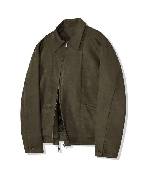 MUSINSA | STANDARDERROR 87-STAN001 Stitch Single Zipper Suede Jacket Khaki