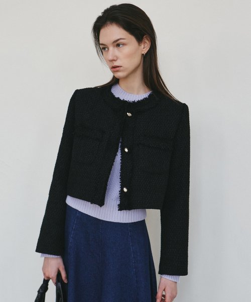 MUSINSA公式 | NICK&NICOLE CHARLOTTE Cropped TWEED JACKET_BLACK