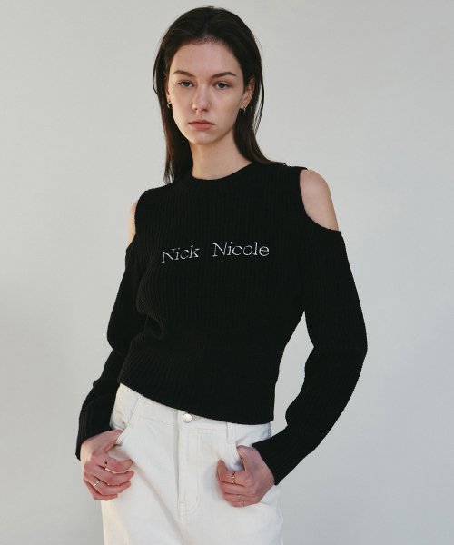 MUSINSA | NICK&NICOLE NICOLE CUT OUT CREW NECK KNIT_BLACK