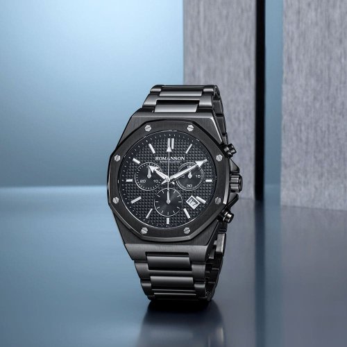 MUSINSA | ROMANSON Odi Octagonon Chronograph Black Metal Watch