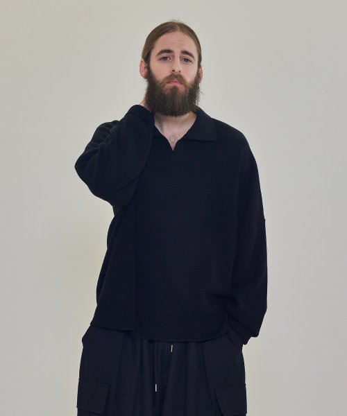 MUSINSA | CARGOBROS CB semi-overfit collar knit (black)