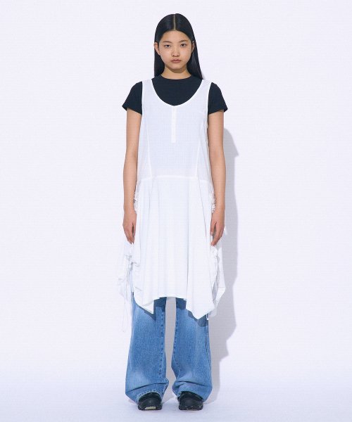 MUSINSA公式 | PARTIMENTO WOMEN Double Layered Unbalanced Dress_White