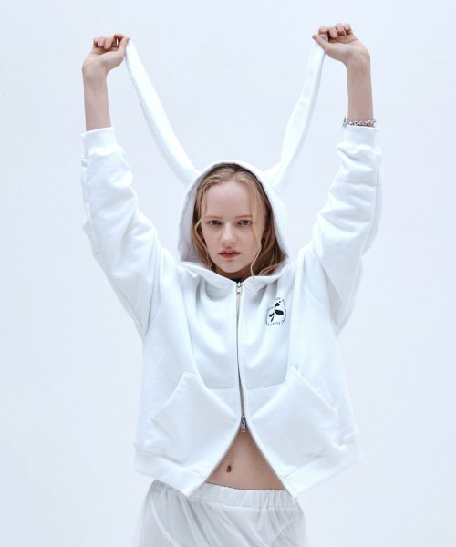 MUSINSA | ETRE AU SOMMET Rabbit Hood Zip-up (White)