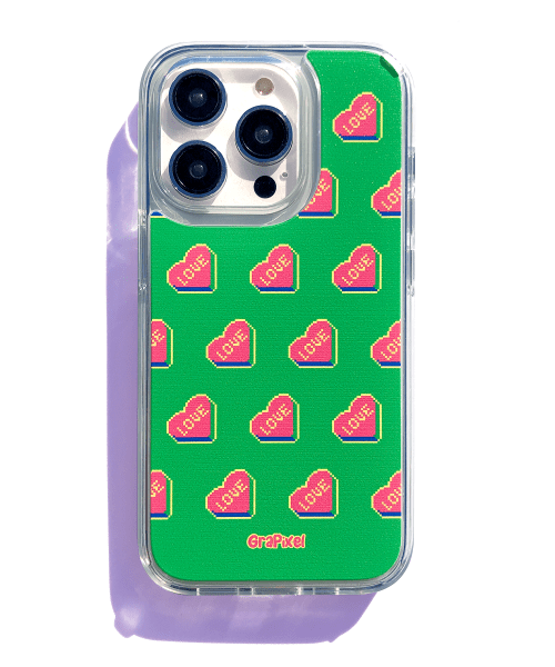 MUSINSA | GRAPIXEL Retro Heart Pattern Gel Hard Phone Case (Green)