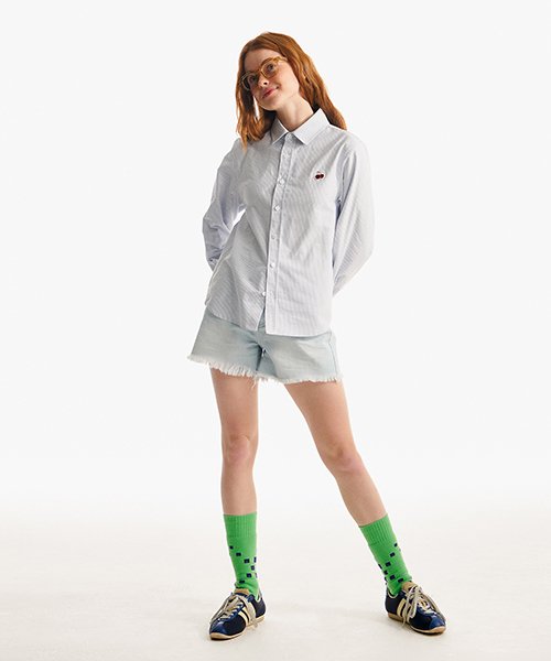 MUSINSA | KIRSH Cherry Damage Denim Short Pants [Light Blue]