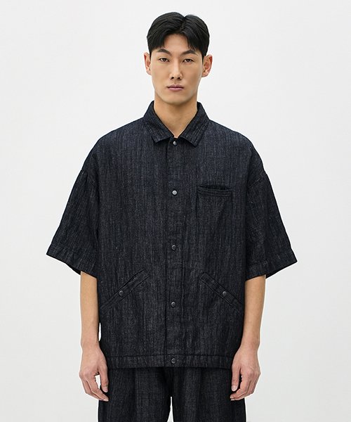 MUSINSA公式 | ERRORS EXCEPTED SH317DB Linen Denim Coach Shirt (One wash)