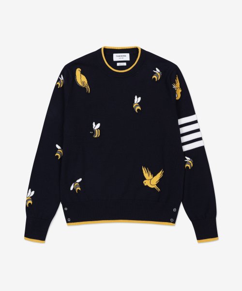 MUSINSA | THOM BROWNE 4 Bar Bird Bunny Knit - Navy:Yellow / MKA444AY1002415