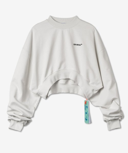 MUSINSA | Off White Logo Cropped Sweatshirt - White / OWBA069S23JER0010410