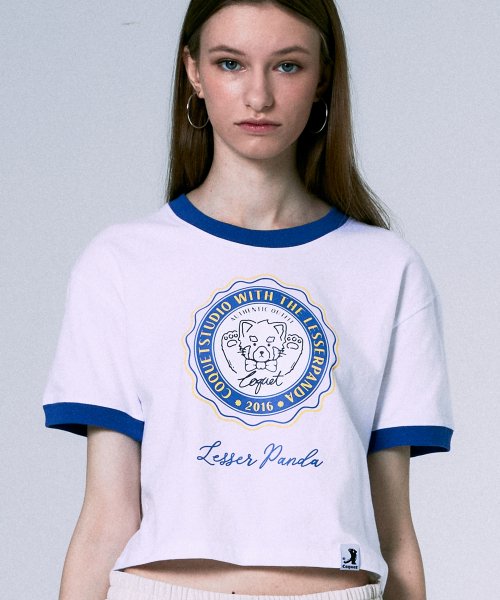MUSINSA | COQUET [WOMAN] COLLEGE LESSER FACE LOGO CROP T WHITE