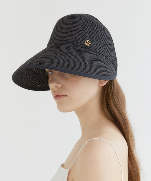 MUSINSA | HALDEN half cloche logo pendant raffia cap (C012_black)